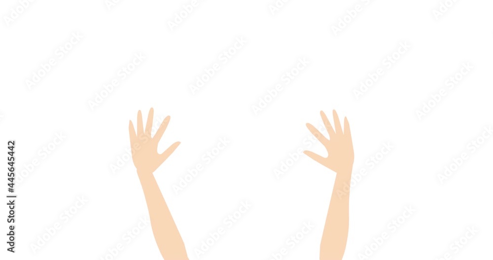 Hand wave animation. Two cartoon hands up waving with arms. Hey, hi ...
