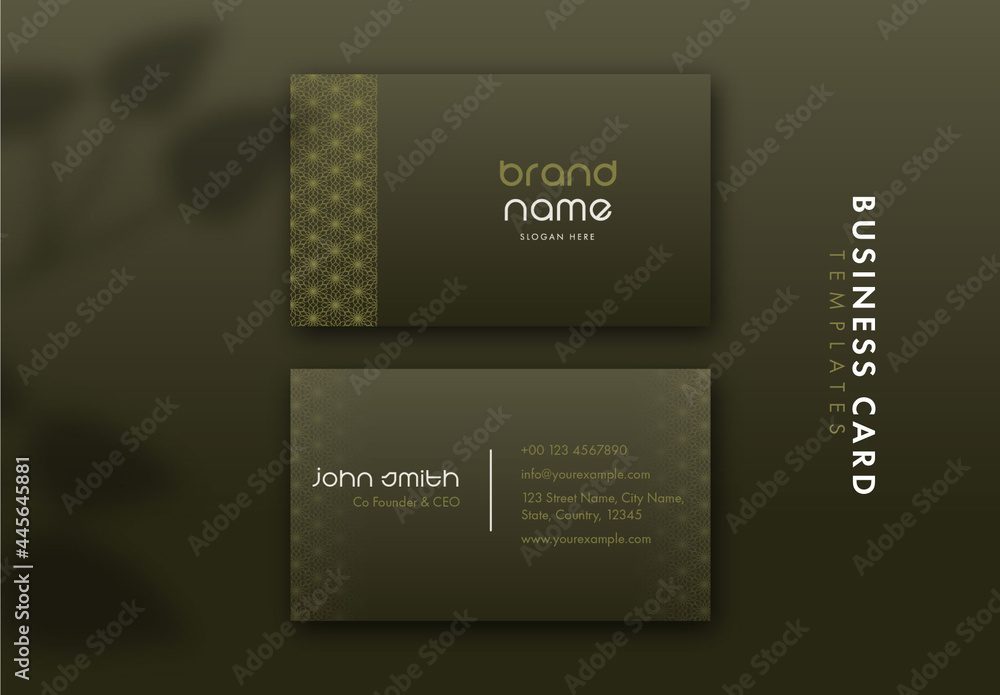 Business Card Layout with Olive Green Color Stock Template | Adobe Stock
