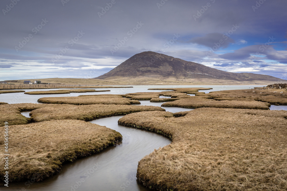 Salt marshes in Seilbost on the Isle of Harris in Scotland Stock Photo ...