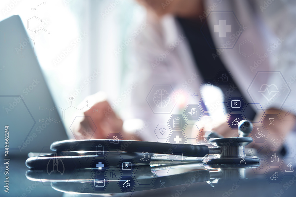 Telemedicine, virtual hospital, medical technology background. Medicine ...