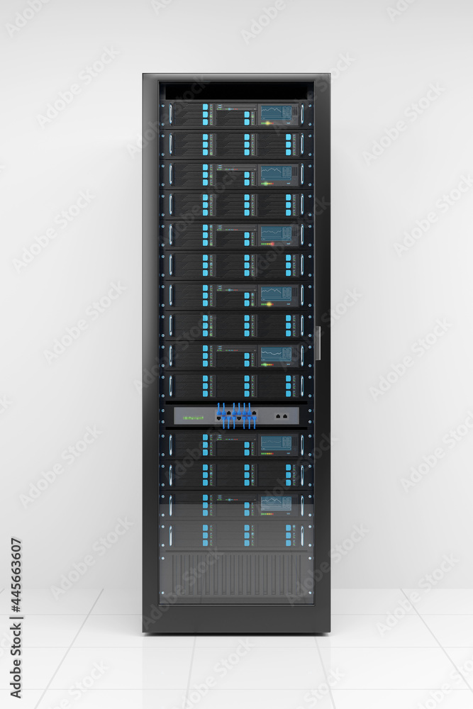 Computer server rack on white background. 3d illustration. Stock Illustration | Adobe Stock