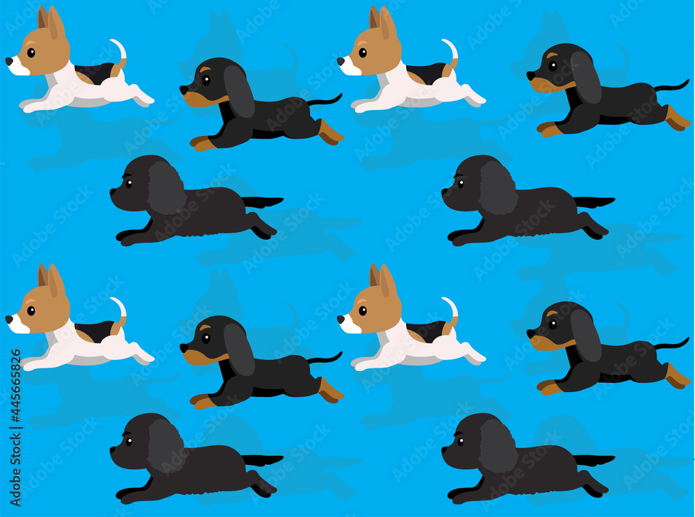 Animal Animation Various Breeds Dog Running Cartoon Vector Seamless ...