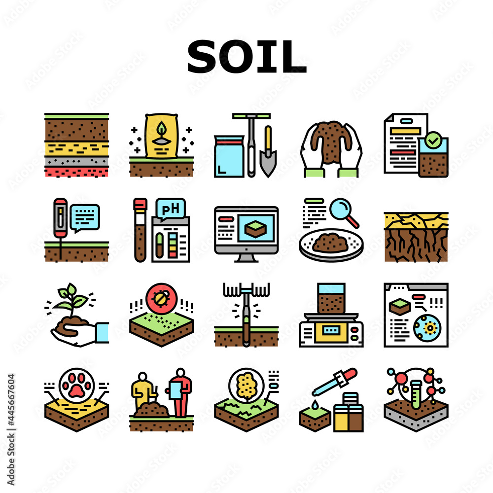 Soil Testing Nature Collection Icons Set Vector. Soil Testing Equipment ...
