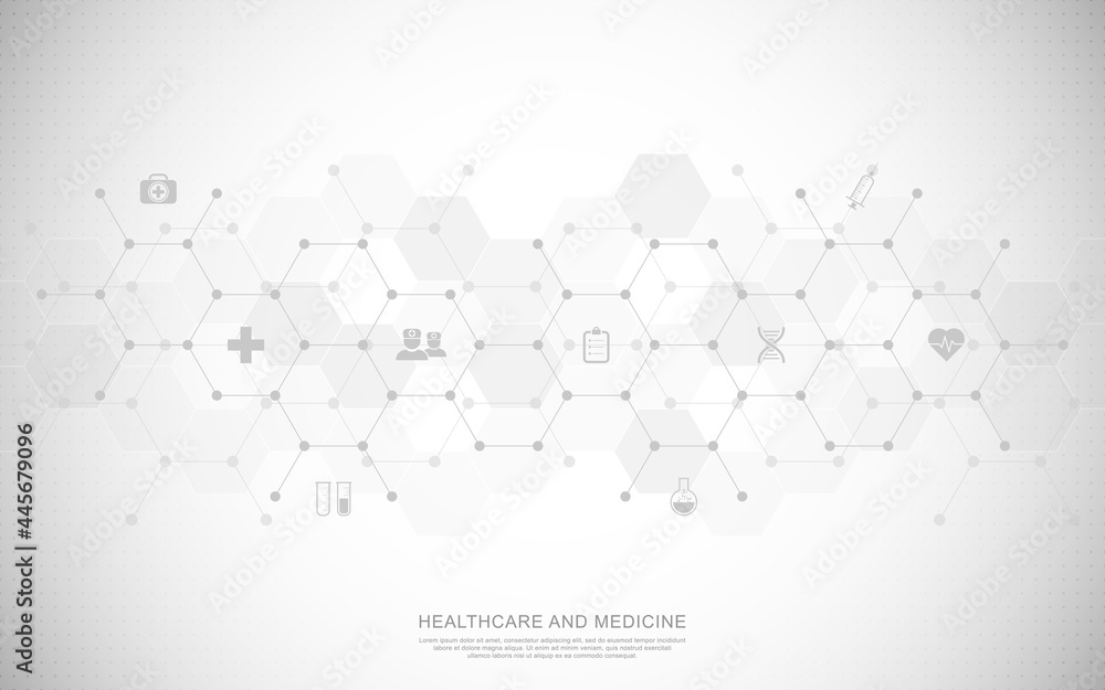 Poster Medical background and healthcare technology with flat icons and ...