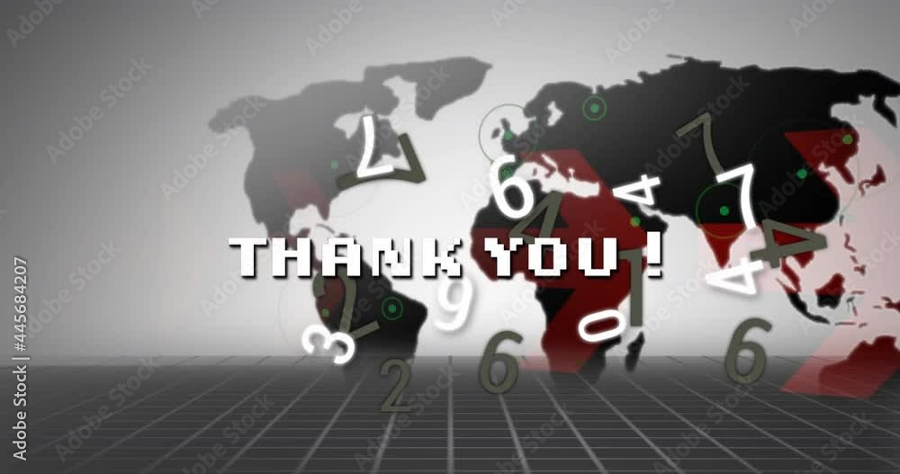 Thank you text over multiple changing numbers and world map against ...