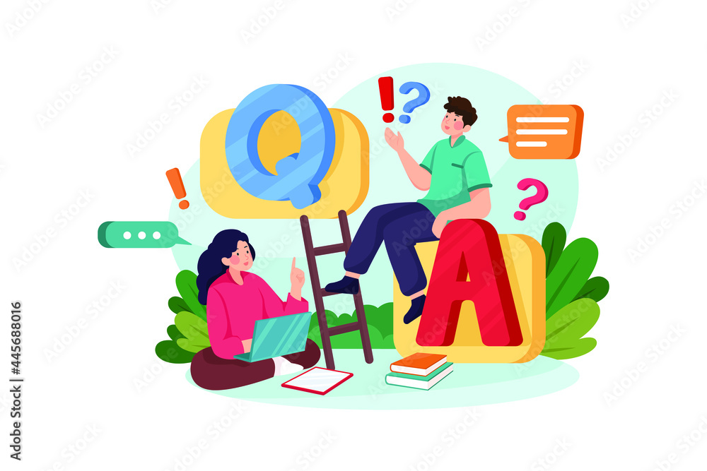 Questions And Answers Illustration Concept. Flat illustration isolated ...