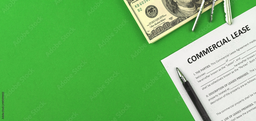 Commercial lease agreement. Table with finance and business document ...