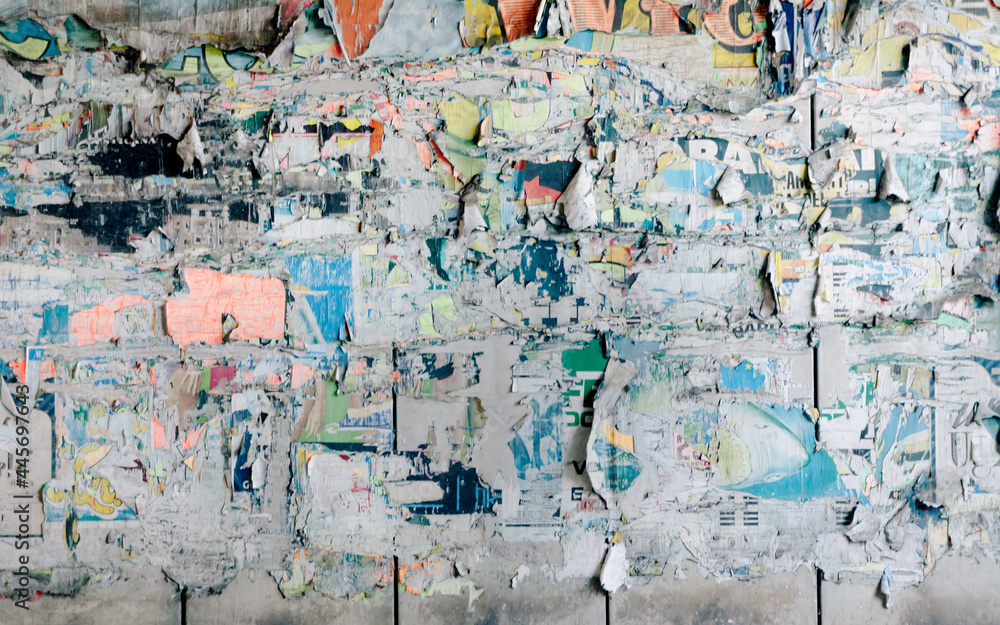 An unintended collage art piece, created by many overlapping, torn and ...