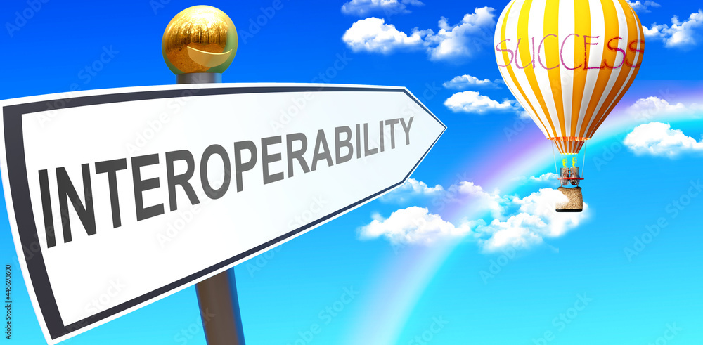 Interoperability leads to success - shown as a sign with a phrase ...