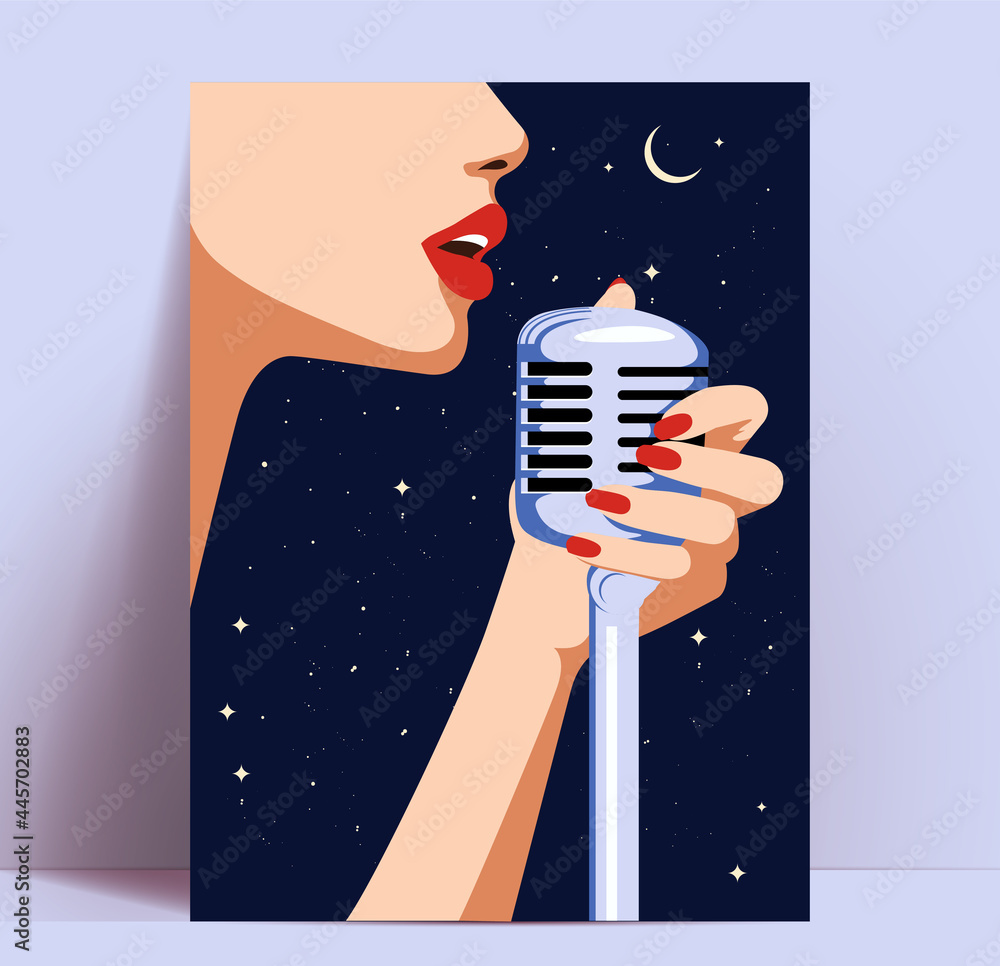 Singer woman poster or flyer template or live concert or karaoke party ...