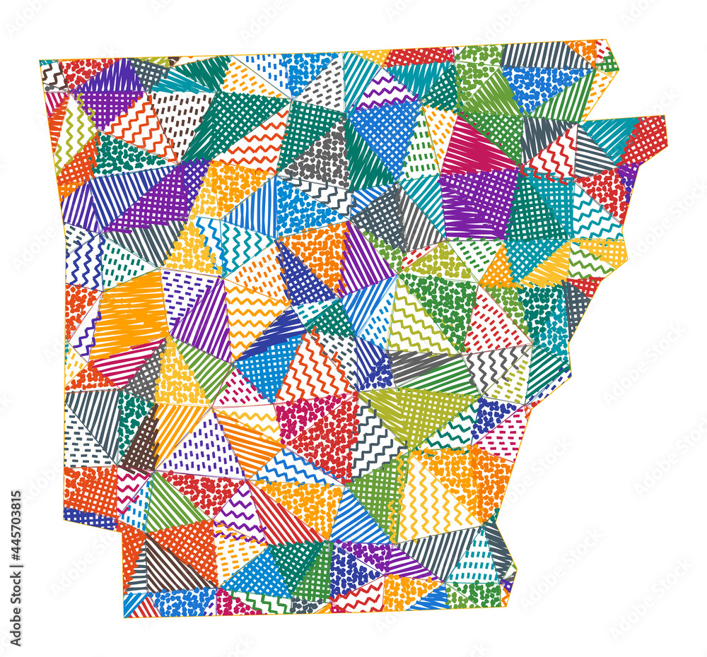 Kid style map of Arkansas. Hand drawn polygons in the shape of Arkansas ...