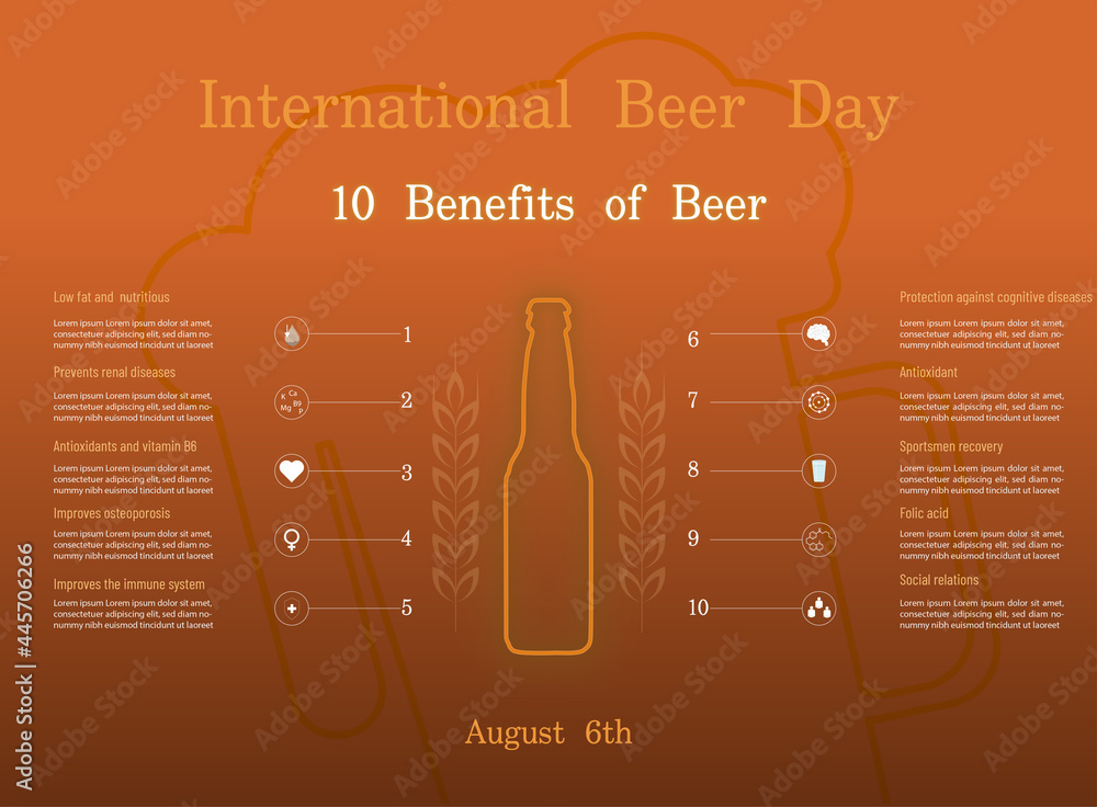 Benefits of beer in our health with icons referring to antioxidants ...