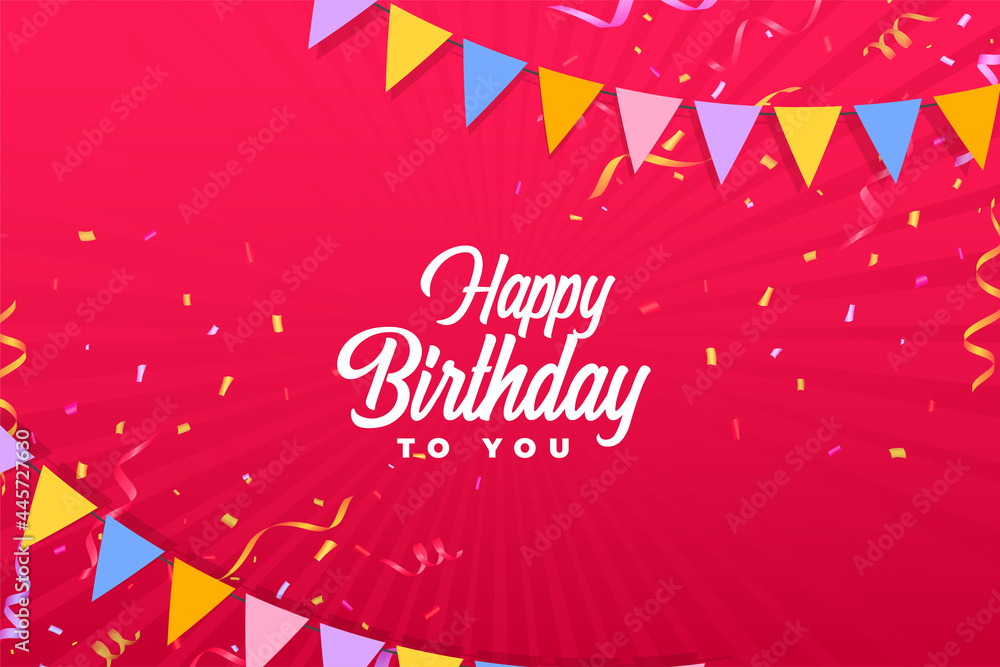 Happy Birthday Red Background With Confetti Flags Stock Illustration ...