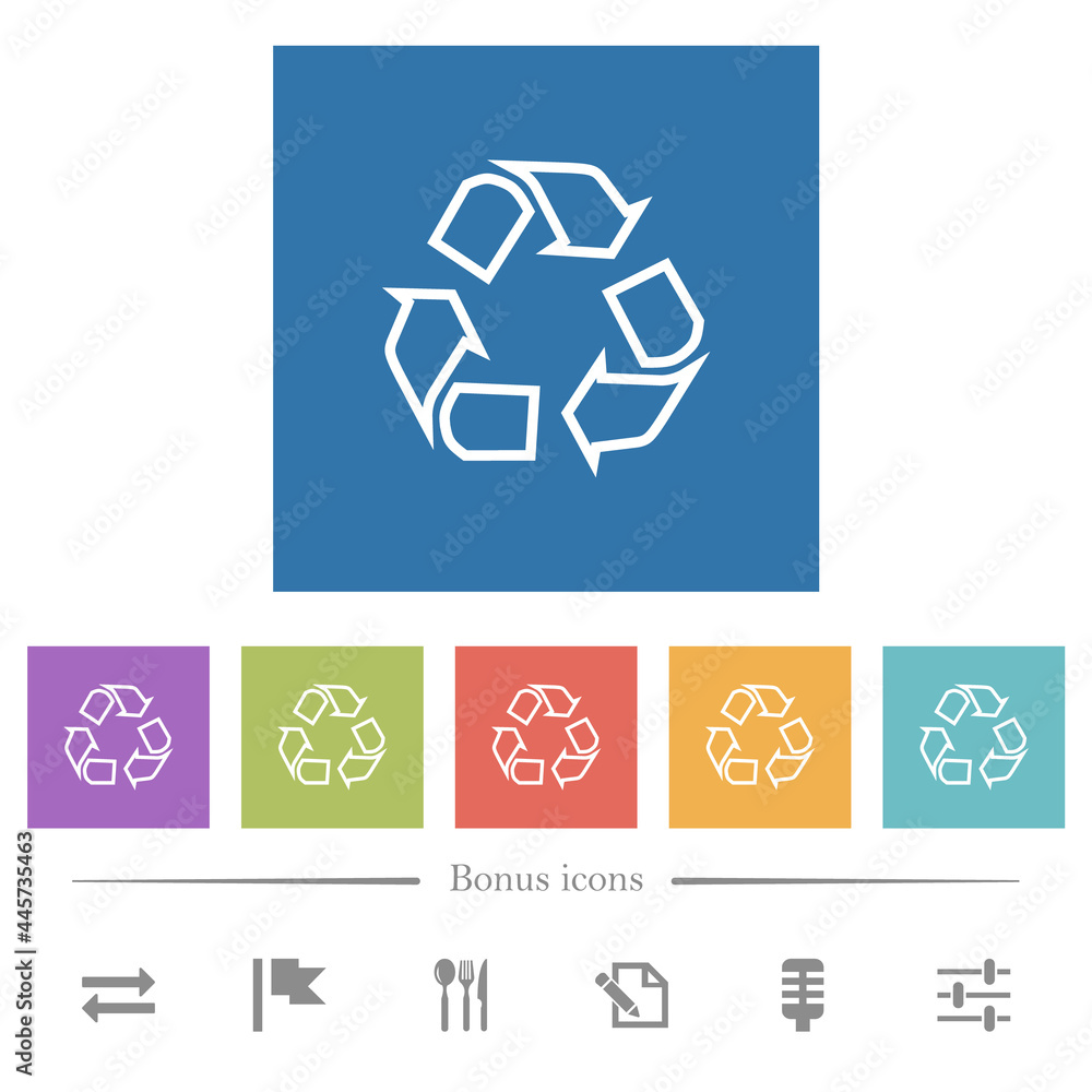 Recycling outline flat white icons in square backgrounds Stock Vector ...
