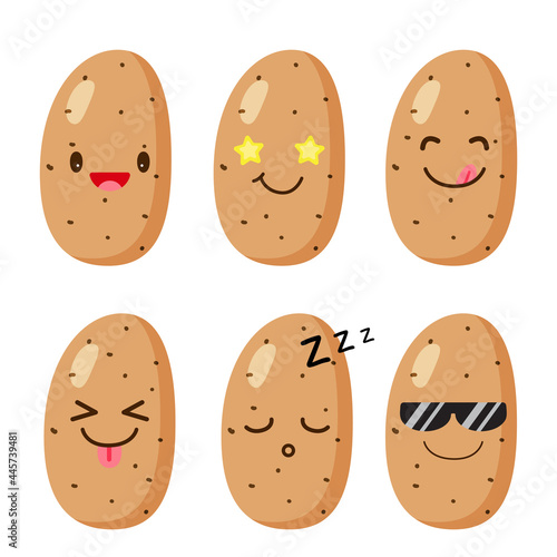 Set of potato emojis. Kawaii style icons, vegetable characters. Vector ...