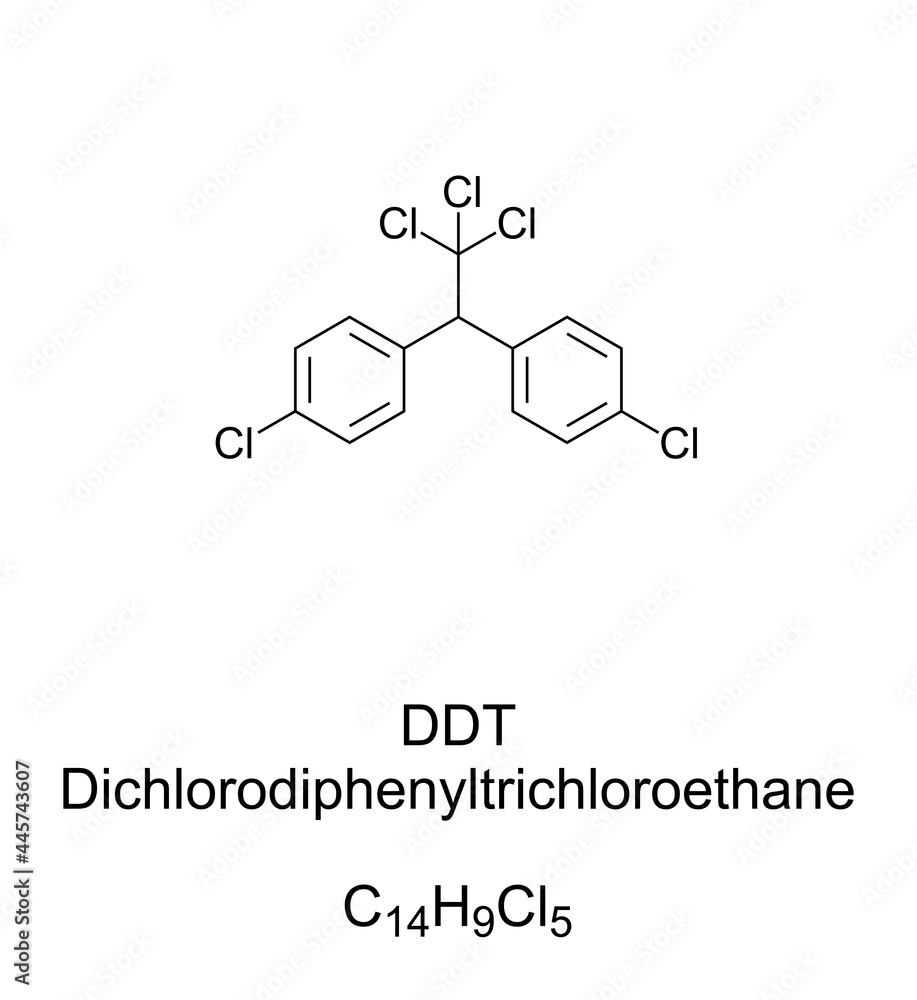 DDT, chemical formula. Dichlorodiphenyltrichloroethane or clofenotane ...