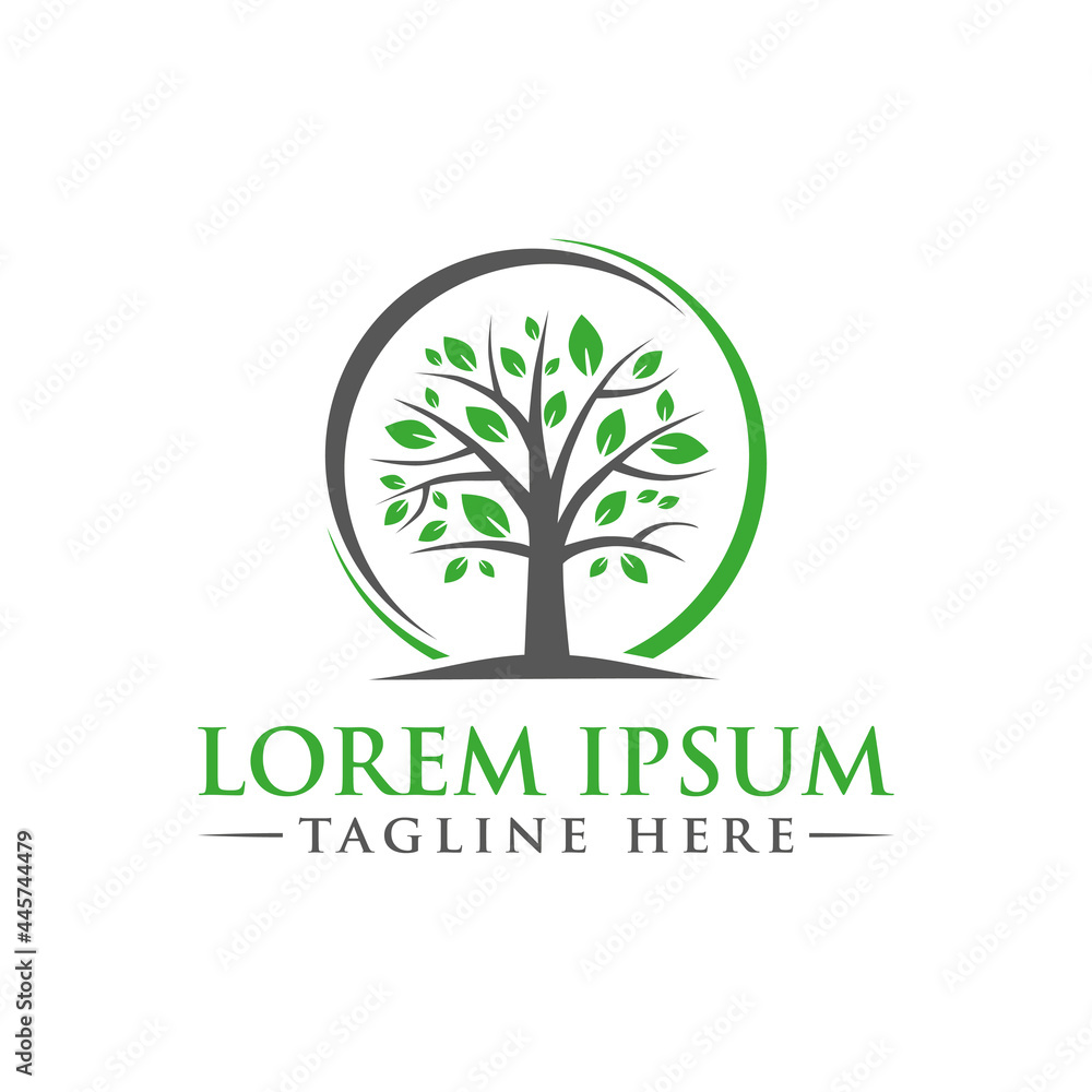 Tree inside Circle Logo Design Concept Stock Vector | Adobe Stock