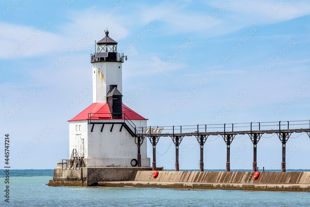 With its elevated catwalk, the East Pierhead Light, a historic ...