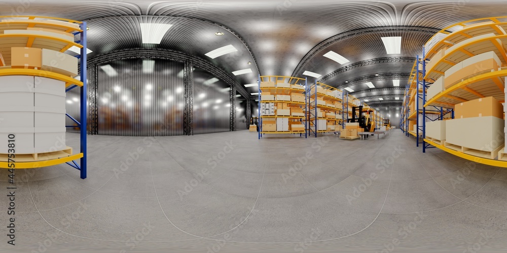 Warehouse with cardboard boxes inside on pallets racks, logistic center ...