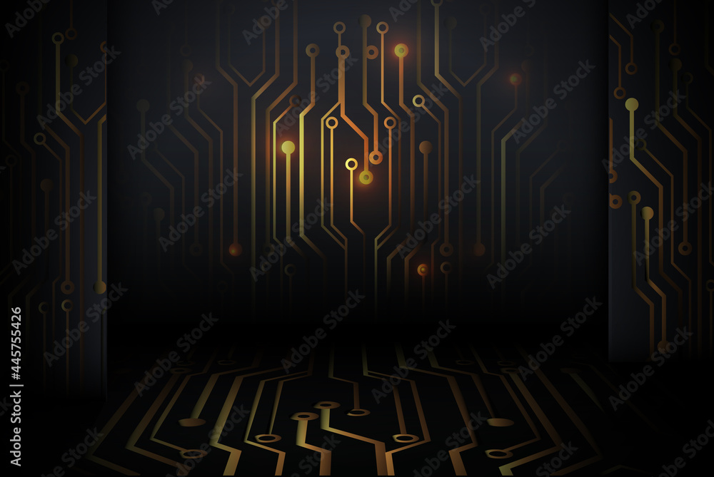 Abstract Gold Circuit Board Technology Digital Hi Tech Black Wall ...