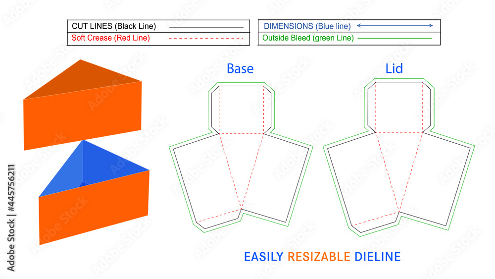 Triangle Cake slice box packaging, Birthday cake slice box dieline ...