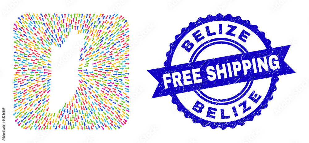 Vector collage Belize map of direction arrows and rubber Free Shipping ...