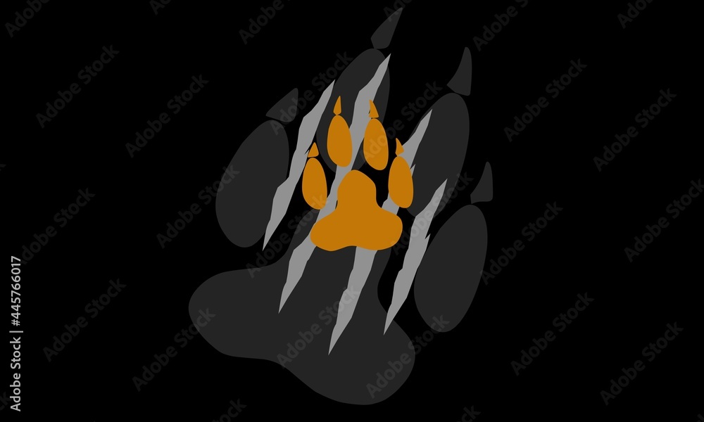 Vector illustration of tiger footprints with claw marks and black ...
