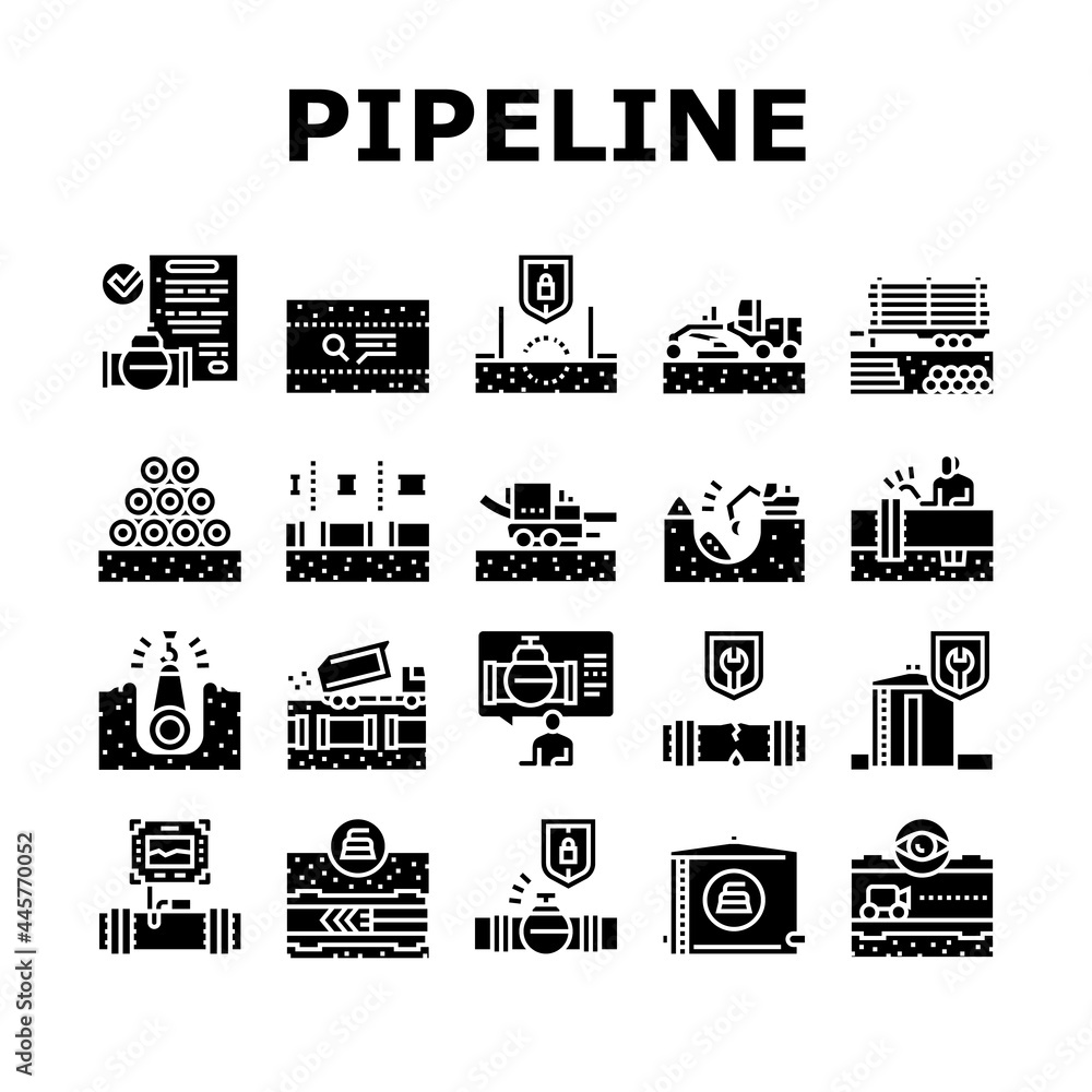 Pipeline Construction Collection Icons Set Vector. Installation And ...