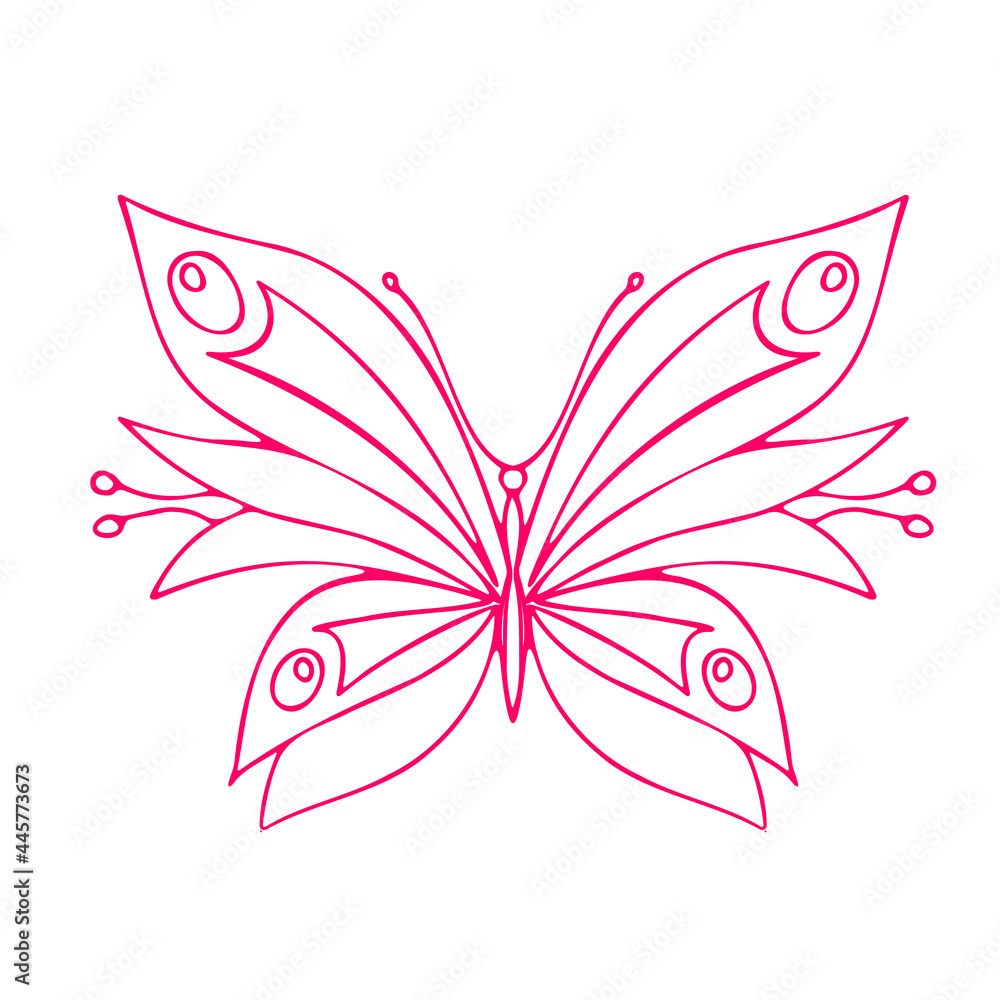 Butterfly contour vector drawing. Insect butterfly coloring book. Stock ...