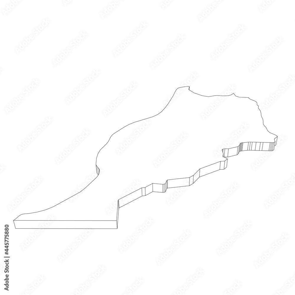 Morocco - 3D black thin outline silhouette map of country area. Simple ...