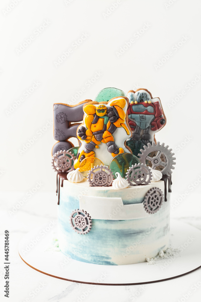 KYIV, UKRAINE - JUNE 22: Birthday cake decorated with gingerbread ...