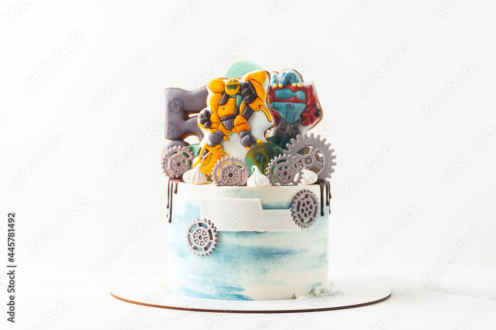 KYIV, UKRAINE - JUNE 22: Birthday cake decorated with gingerbread ...