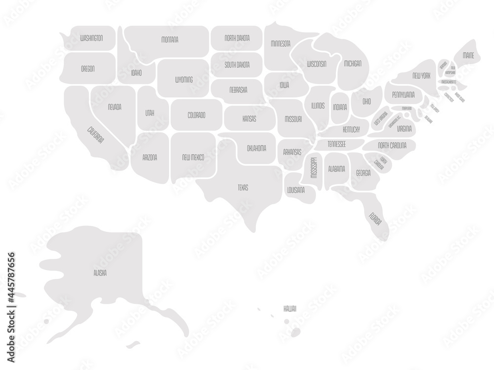 Simplified map of USA, United States of America. Rounded shapes of ...