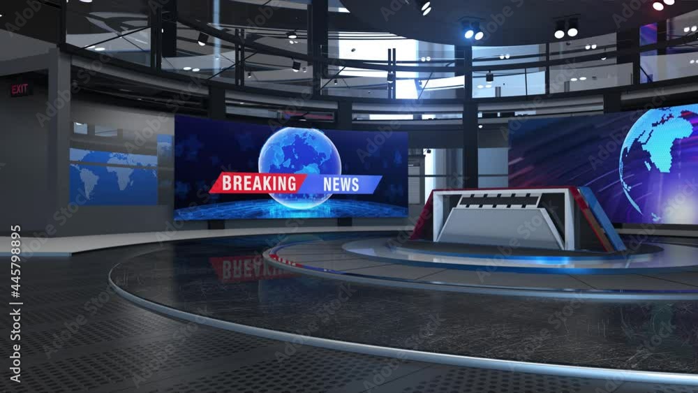 3d virtual news studio background loop, 3D rendering background is ...