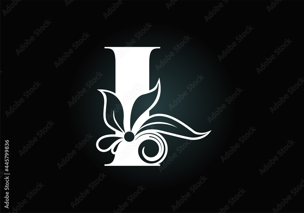 Floral monogram letter I. Initial alphabet with botanical elements ...