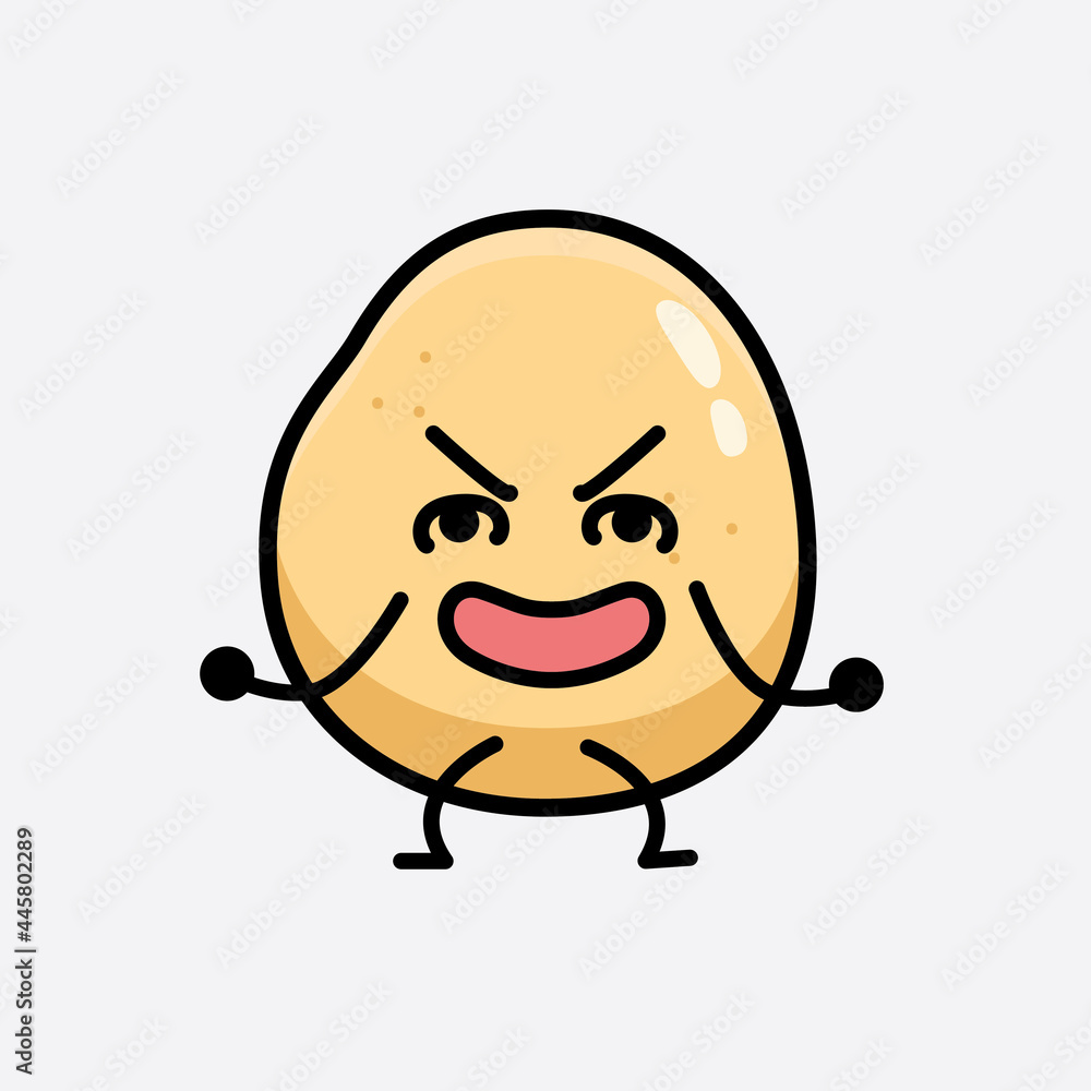 Vector Illustration of Potato Character with cute face and simple body ...