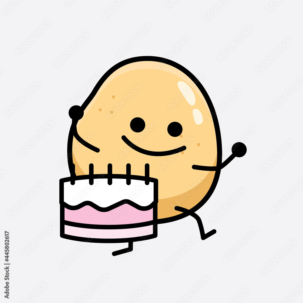 Vector Illustration of Potato Character with cute face and simple body ...