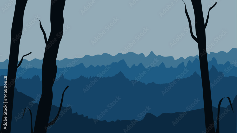 Misty mountain in the morning landscape vector illustration. Used for ...