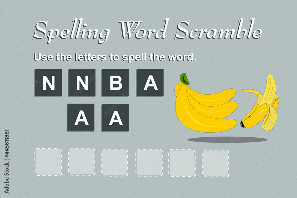 Spelling scramble game template for banana illustration Stock Vector ...