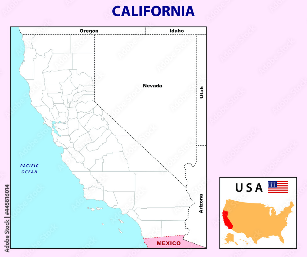 California map. Political map of California in Outline. District map ...