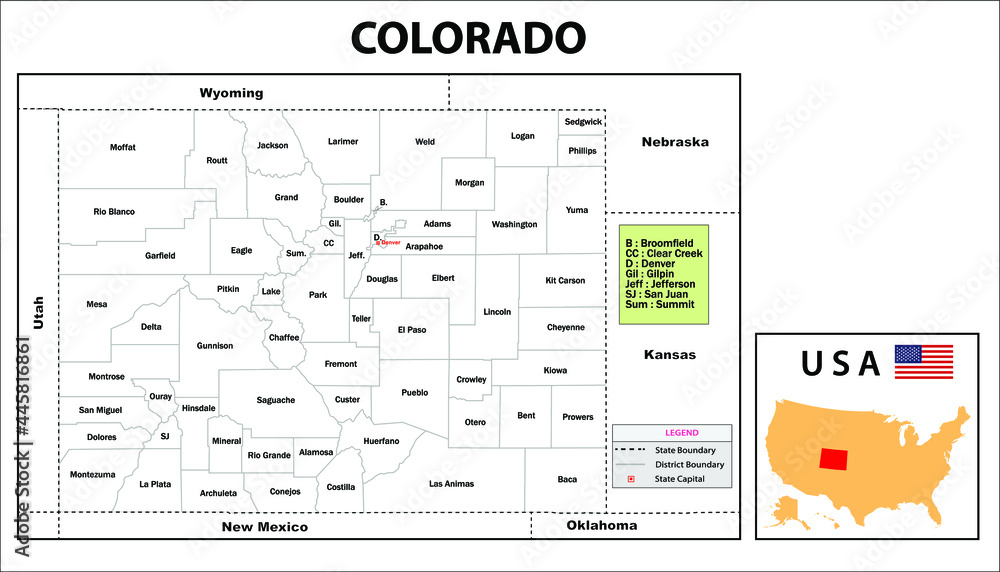 Colorado Map. State and district map of Colorado. Administrative and ...