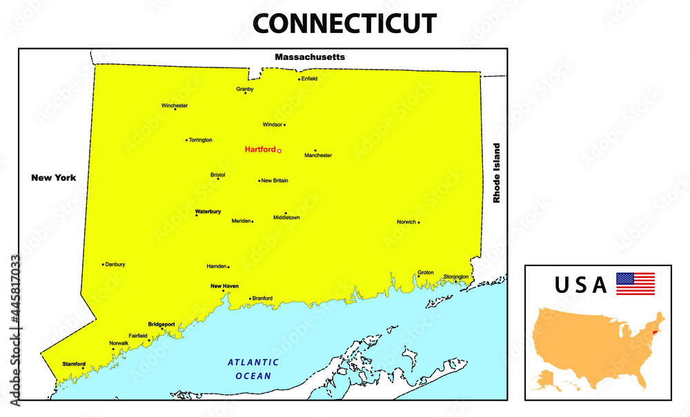 Connecticut Map. State and district map of Connecticut. Administrative ...