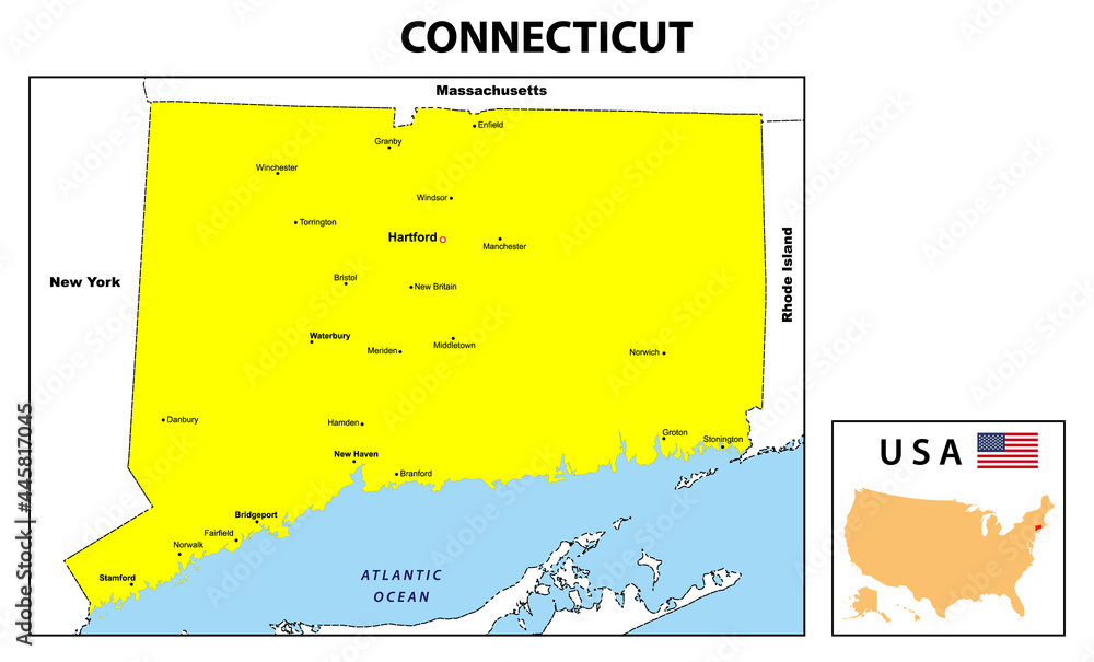 Connecticut Map. State and district map of Connecticut. Administrative ...