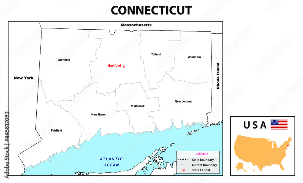 Connecticut Map. State and district map of Connecticut. Administrative ...