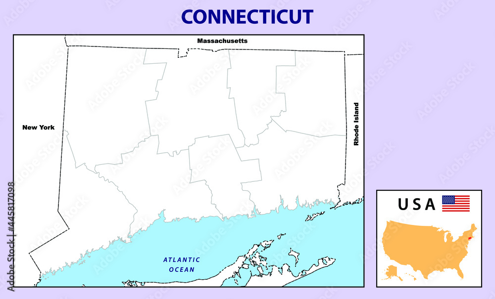 Connecticut map. Political map of connecticut in Outline. District map ...