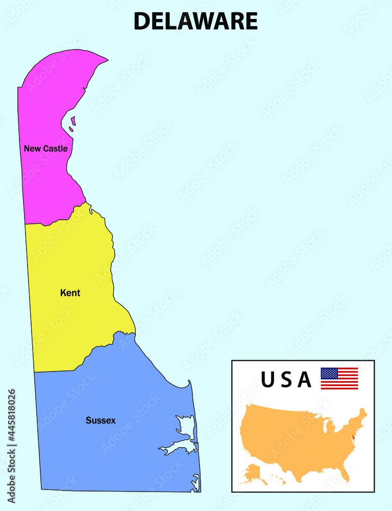 Delaware Map. State and district map of Delaware. Administrative and ...