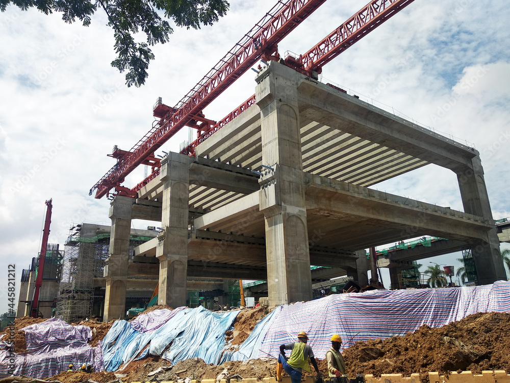 PENANG, MALAYSIA -MAY 3, 2020: Structural work is underway at the ...