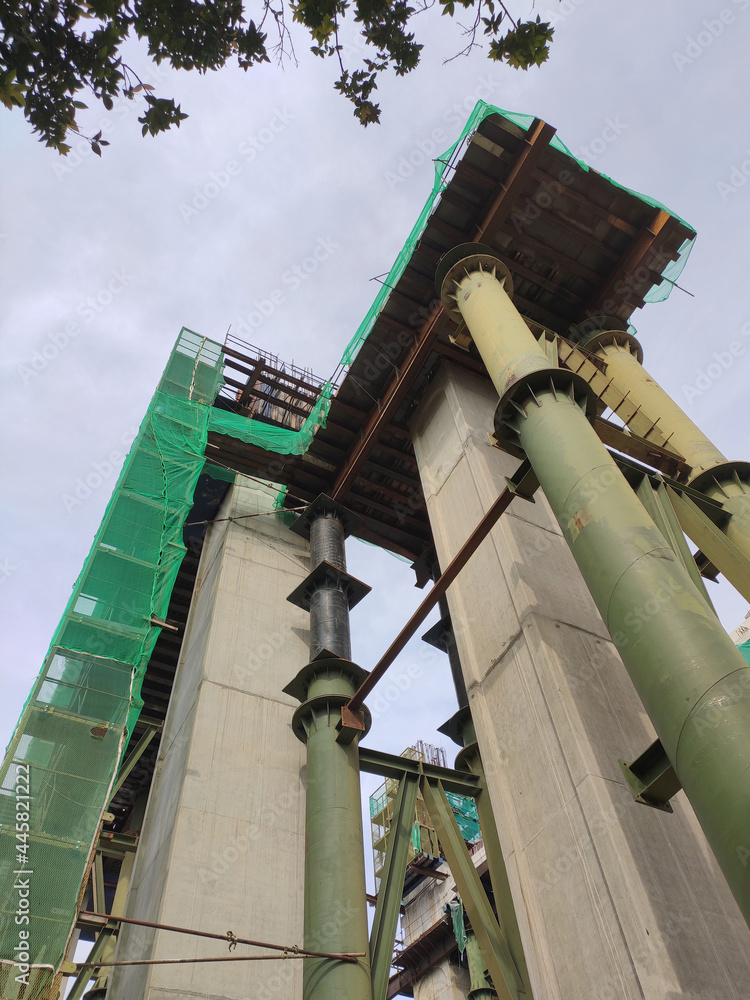 PENANG, MALAYSIA -MAY 3, 2020: Structural work is underway at the ...