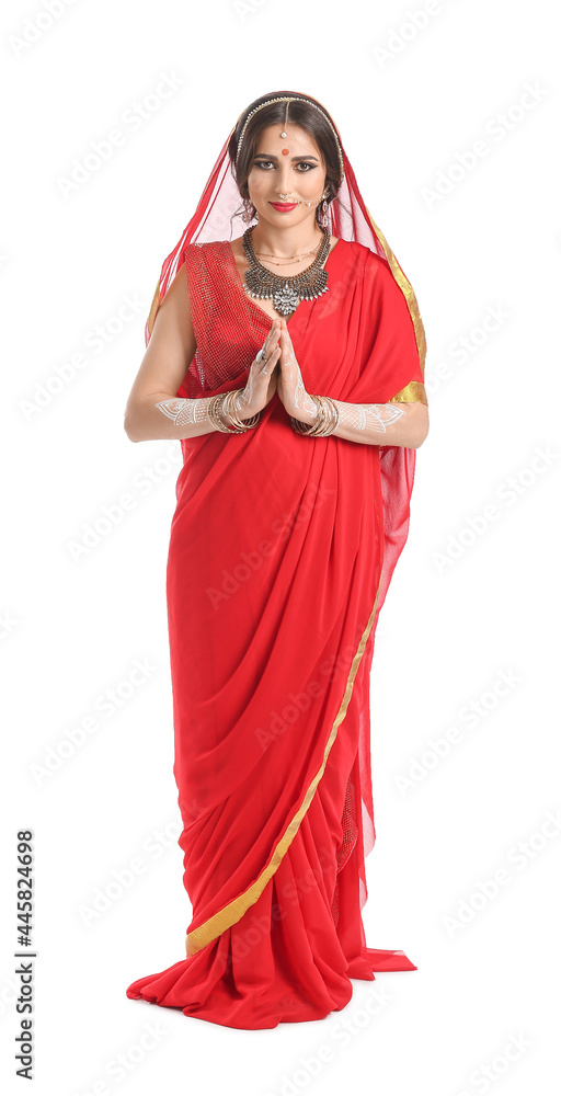 Beautiful Indian woman on white background Stock Photo | Adobe Stock