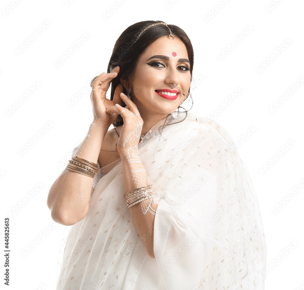 Beautiful Indian woman on white background Stock Photo | Adobe Stock